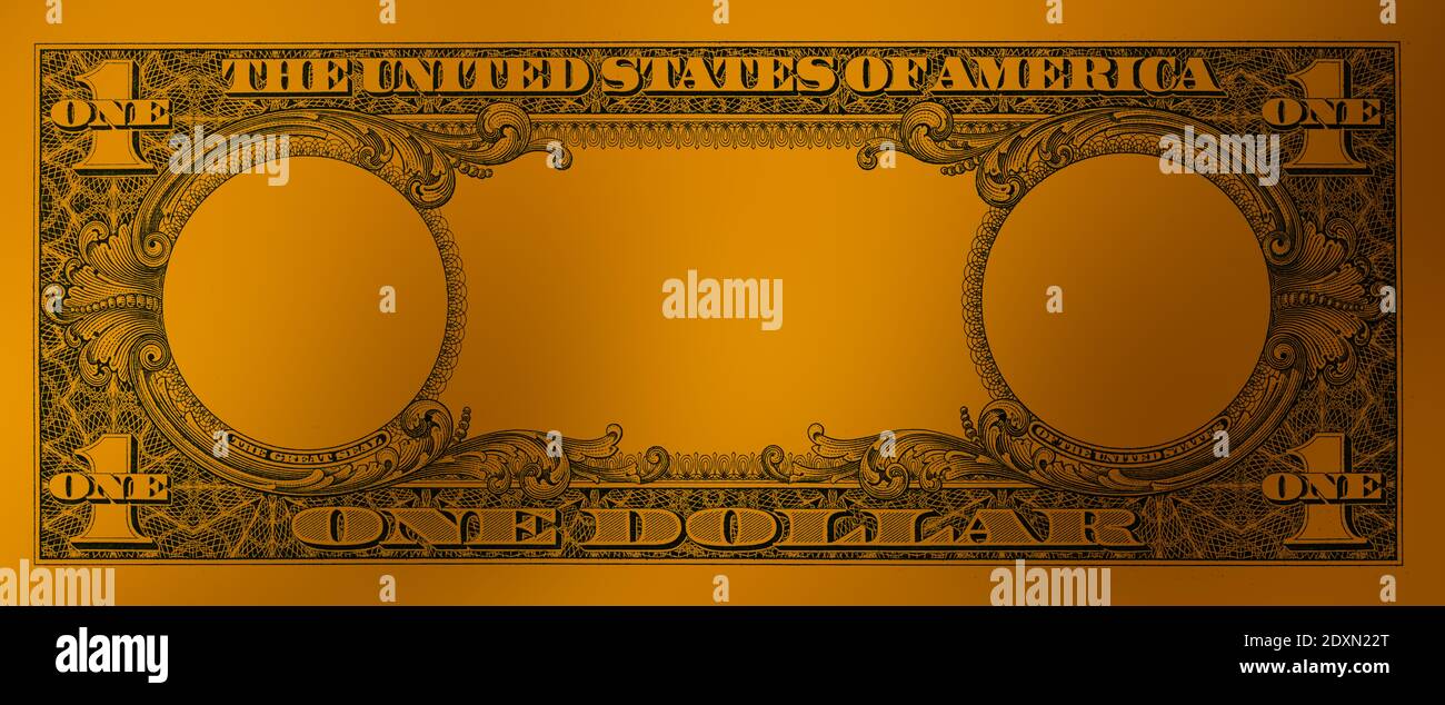 1 U.S. dollar border with empty middle area on golden textured ...