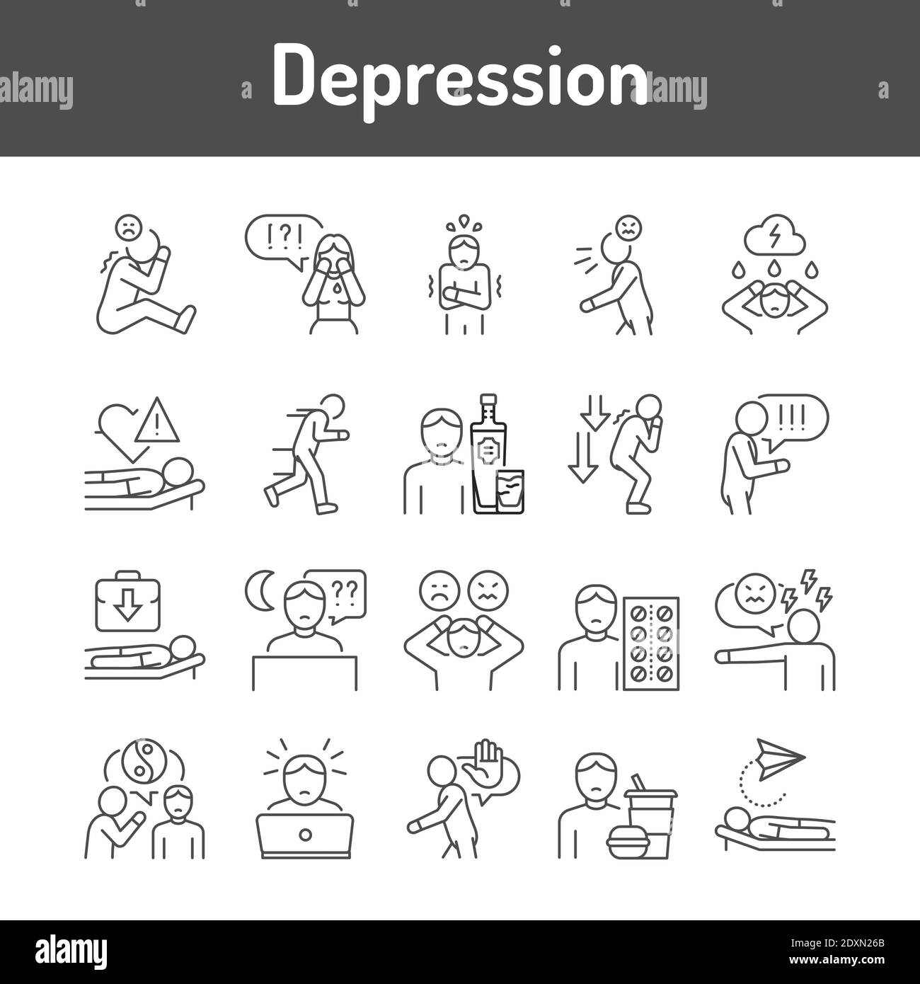 Depression color line icons set. Pictograms for web page, mobile app ...