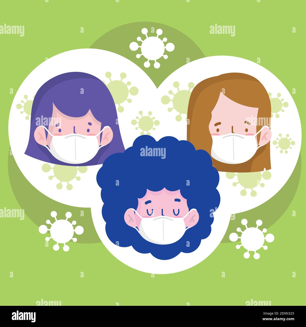 New normal girls cartoons with masks design of Covid 19 virus theme ...