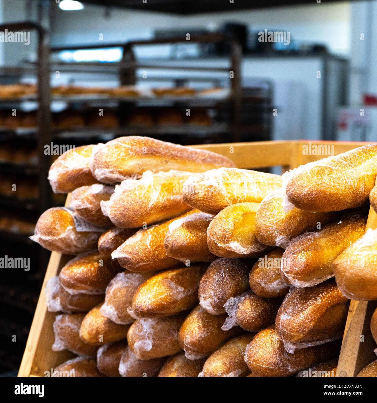 Lots of Large Fresh Bread Loaves in the Bakery Stock Photo - Alamy