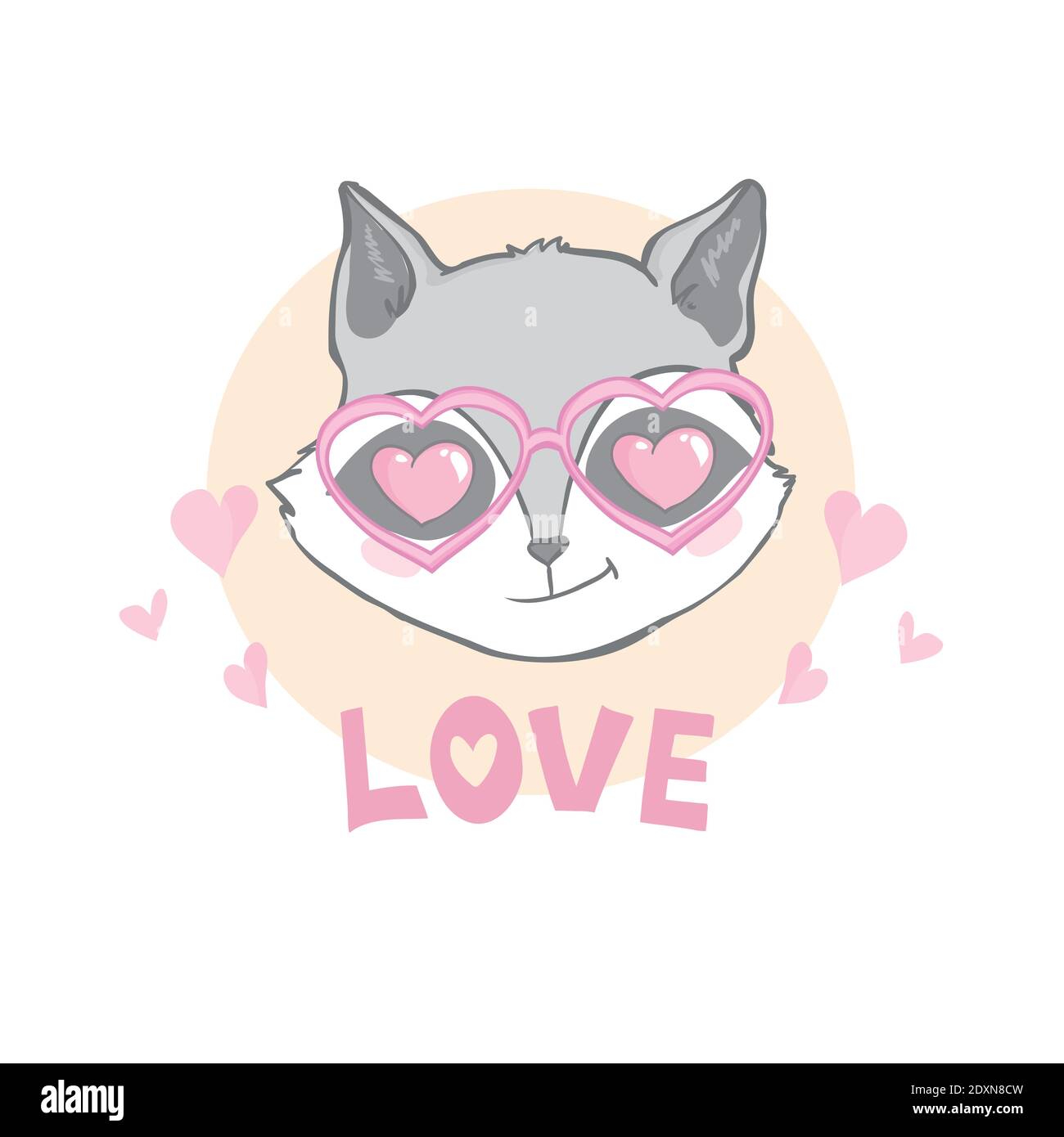Valentine's day card - cute raccoon with hearts in his eyes spread his ...