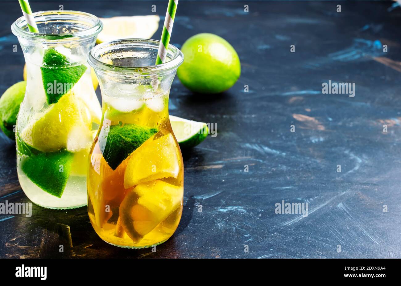 Citrus Ice tea in bottles, selective focus Stock Photo - Alamy