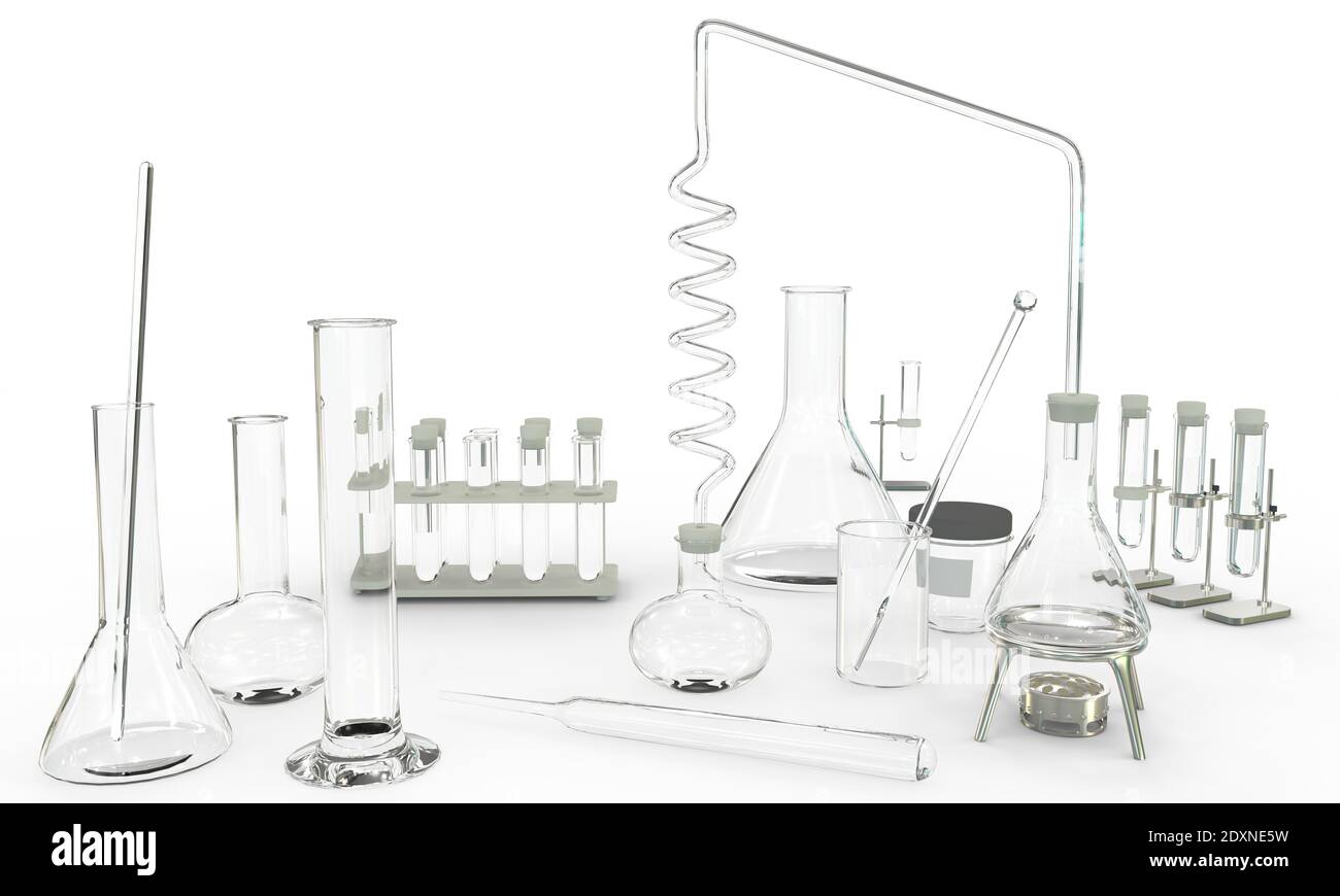 3D illustration of objects - laboratory test-tubes with various ...