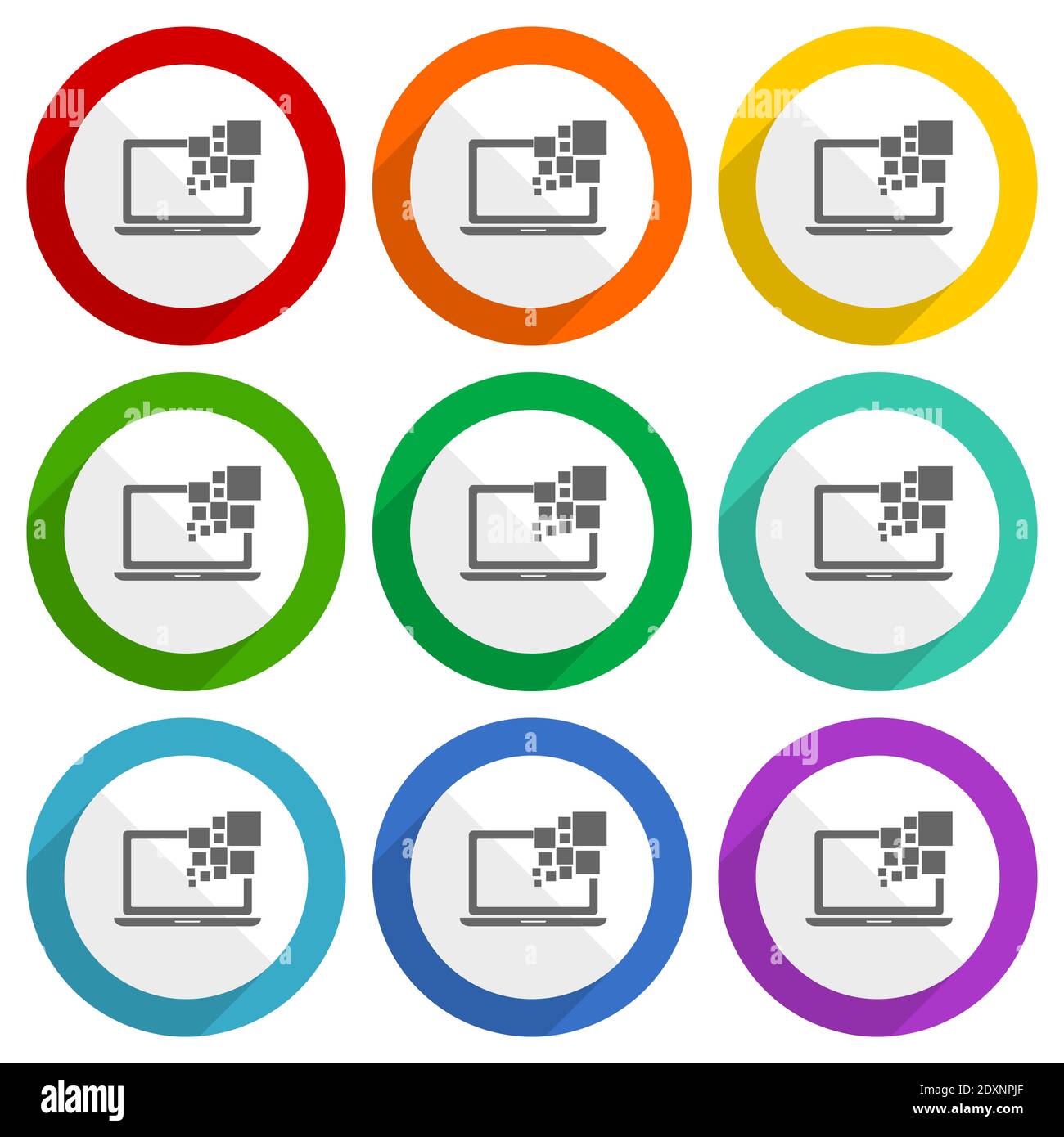 Laptop, notebook, computer vector icons, set of colorful flat design ...