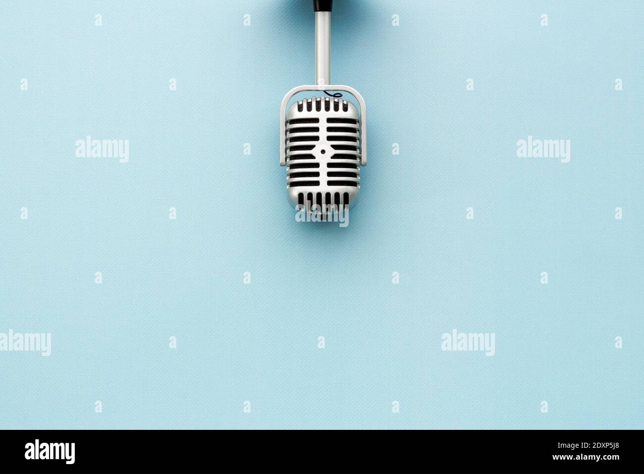 Flat lay of retro classic microphone with space for text Stock Photo ...