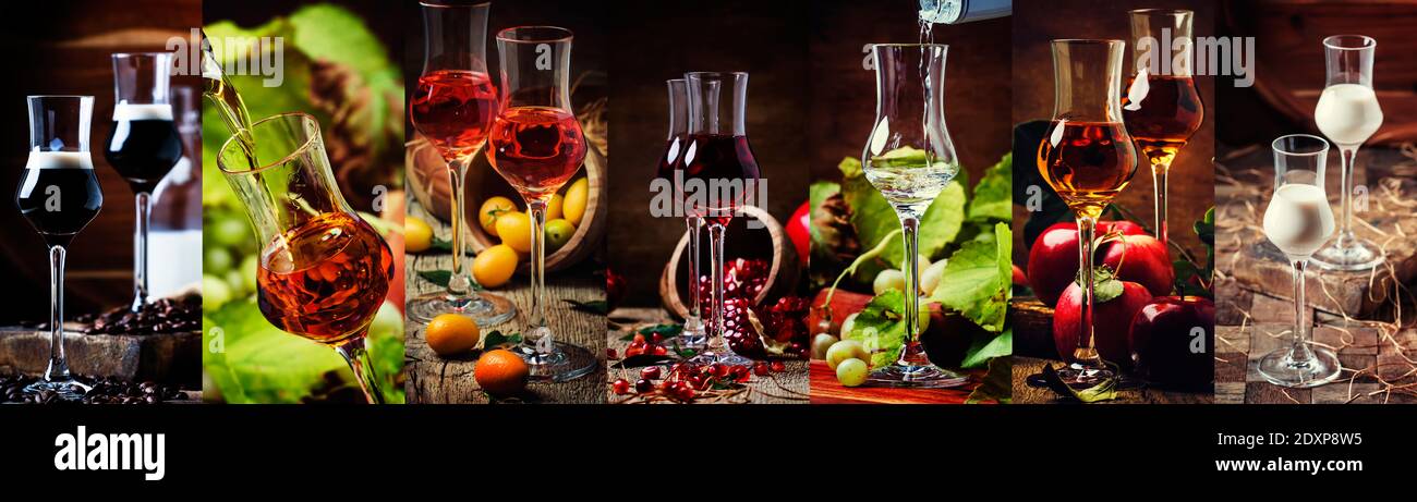 Strong alcoholic drinks, alcohol collection. Liqueurs and liquors in ...