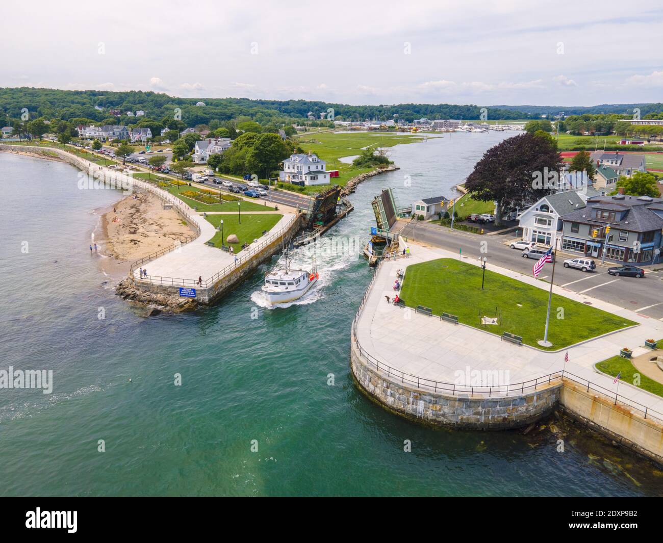 Annisquam River Estuary aerial view at Gloucester Harbor in Gloucester, Cape Ann, Massachusetts ...