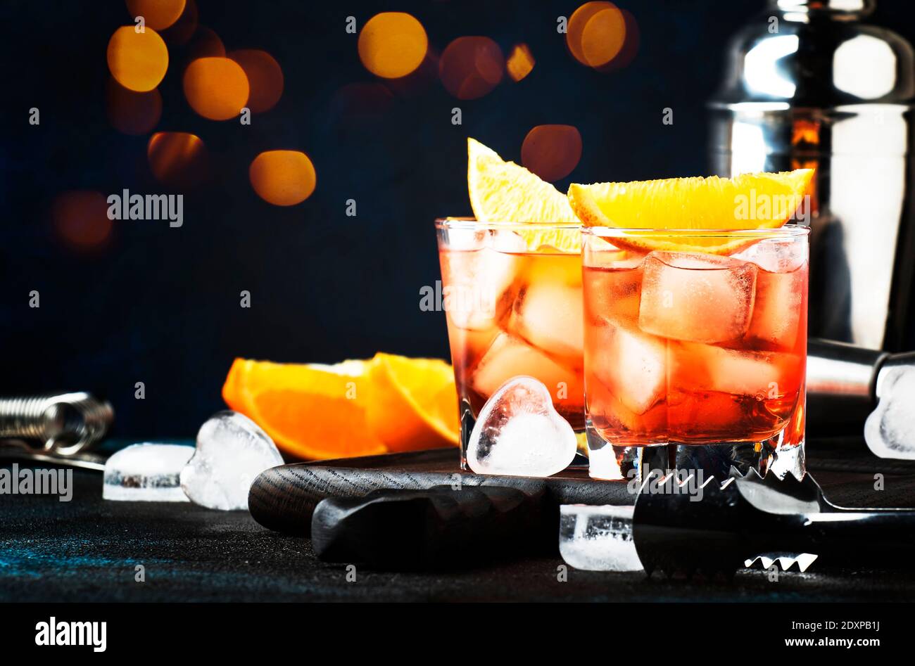 Trendy alcoholic cocktail Negroni with dry gin, red vermouth and red ...