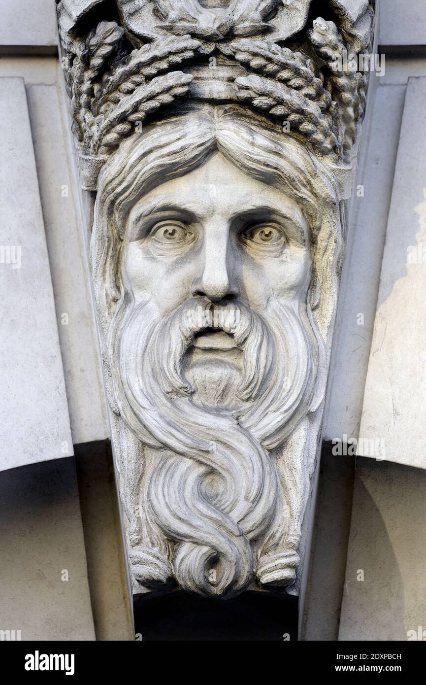 London, England, UK. Decorative keystone / capstone at 14 Waterloo ...