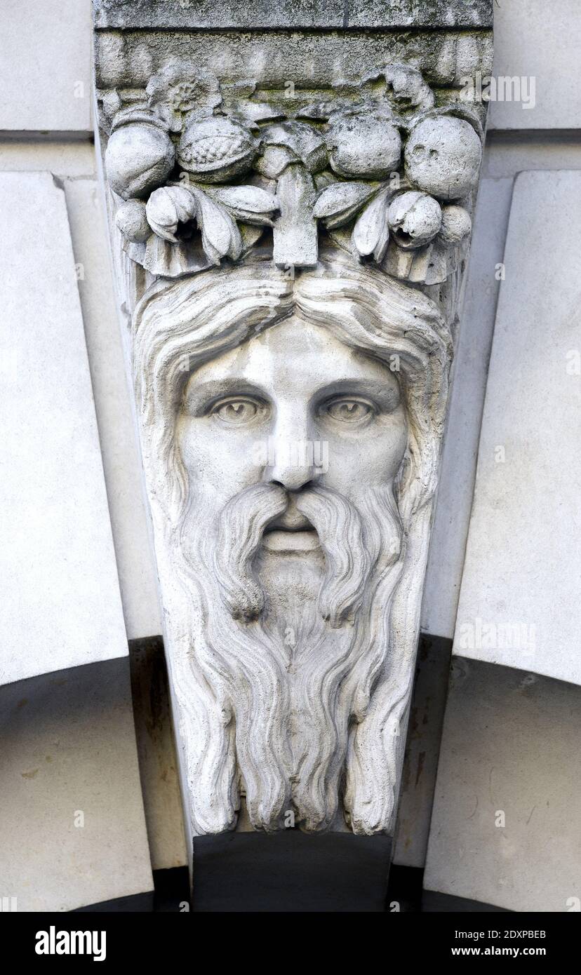 London, England, UK. Decorative keystone / capstone at 14 Waterloo ...