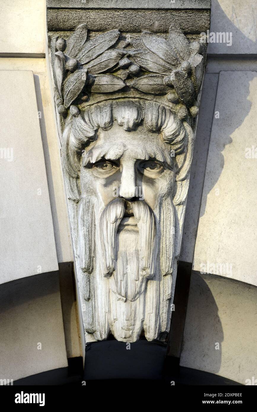 London, England, UK. Decorative keystone / capstone at 14 Waterloo ...