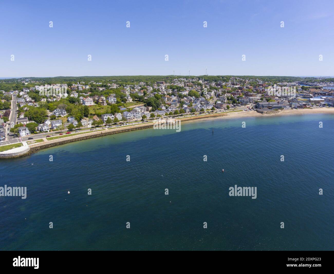 Gloucester city and Pavilion Beach aerial view, Gloucester, Cape Ann, Massachusetts MA, USA ...