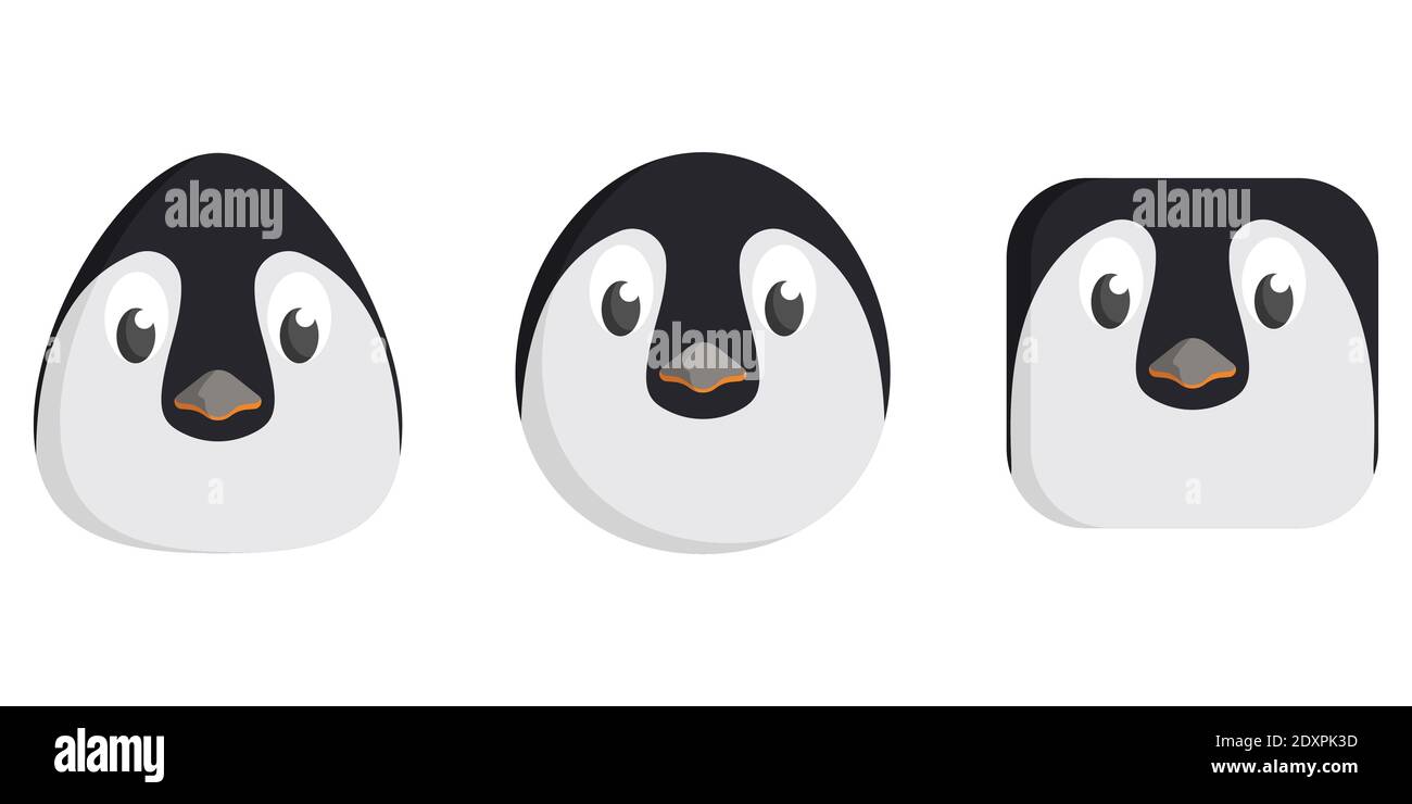 Set of cartoon penguins. Different shapes of animal faces Stock Vector ...