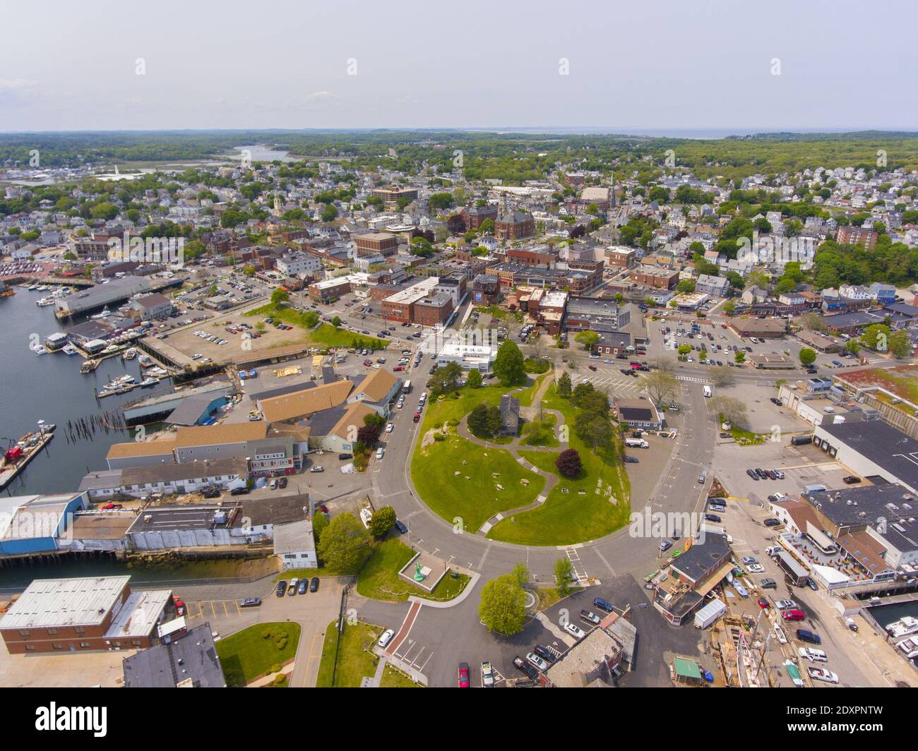 Aerial view of Gloucester City and City Hall, Cape Ann, Massachusetts ...