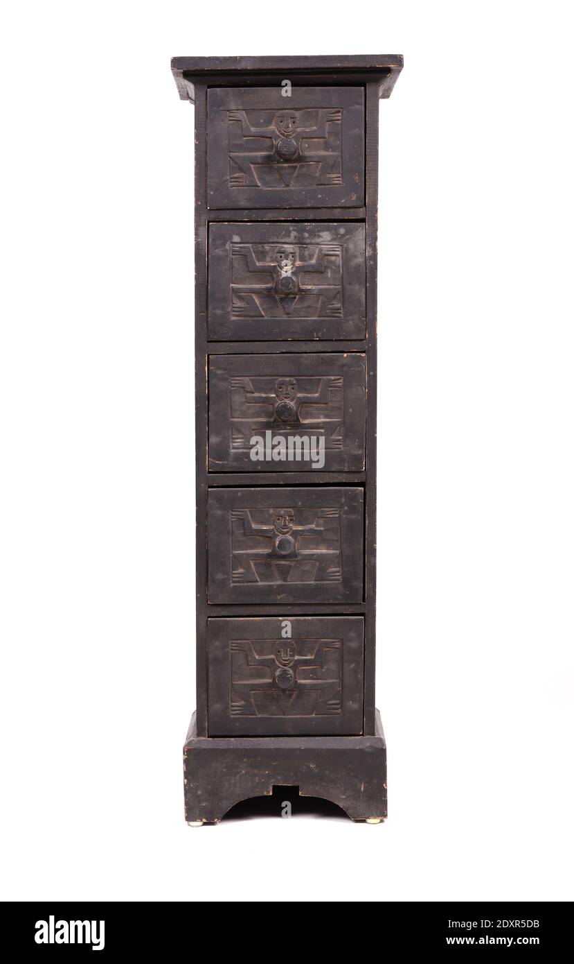 Wooden carved cabinet with 5 drawers, isolated Stock Photo - Alamy