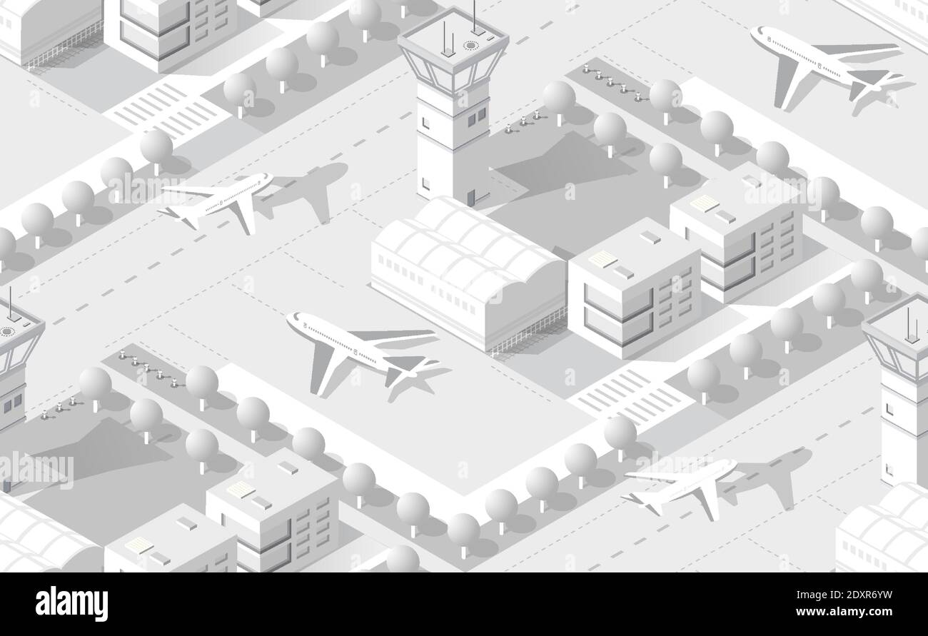 Urban isometric area with airport runway airplane Stock Vector Image ...
