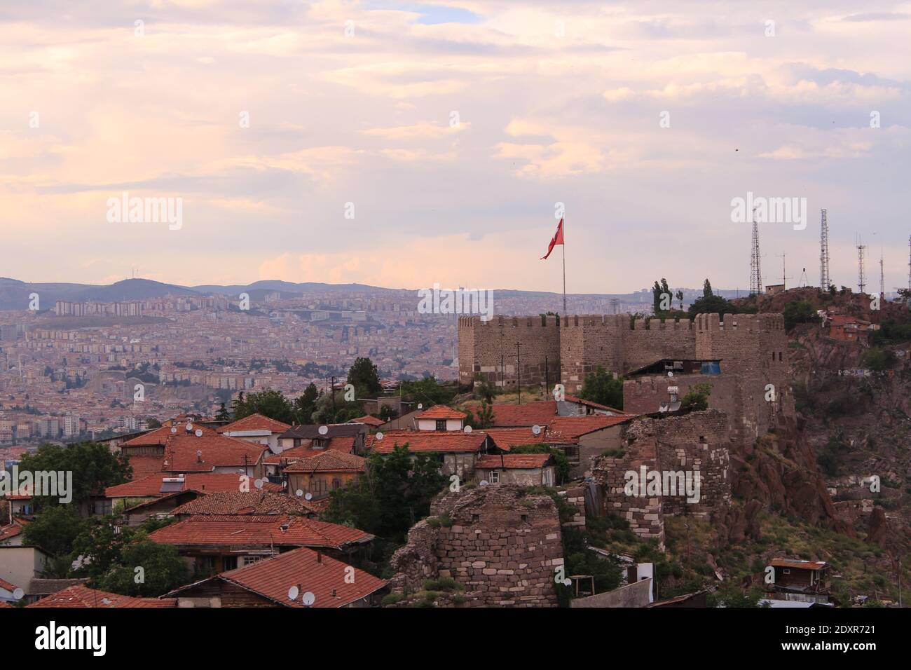 Panoramic view of unplanned urbanization and orange brick roof of ...