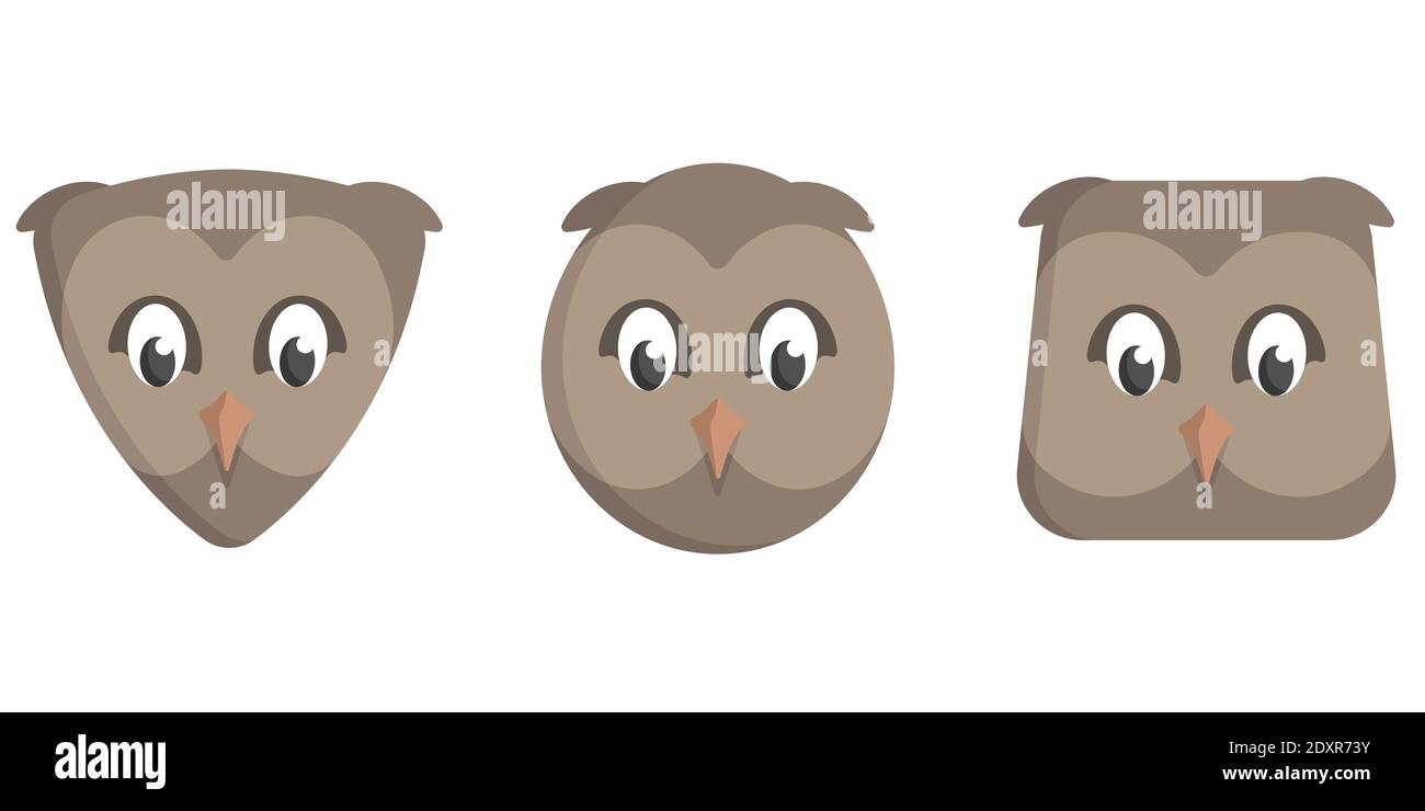 Set of cartoon owls. Different shapes of animal heads Stock Vector ...