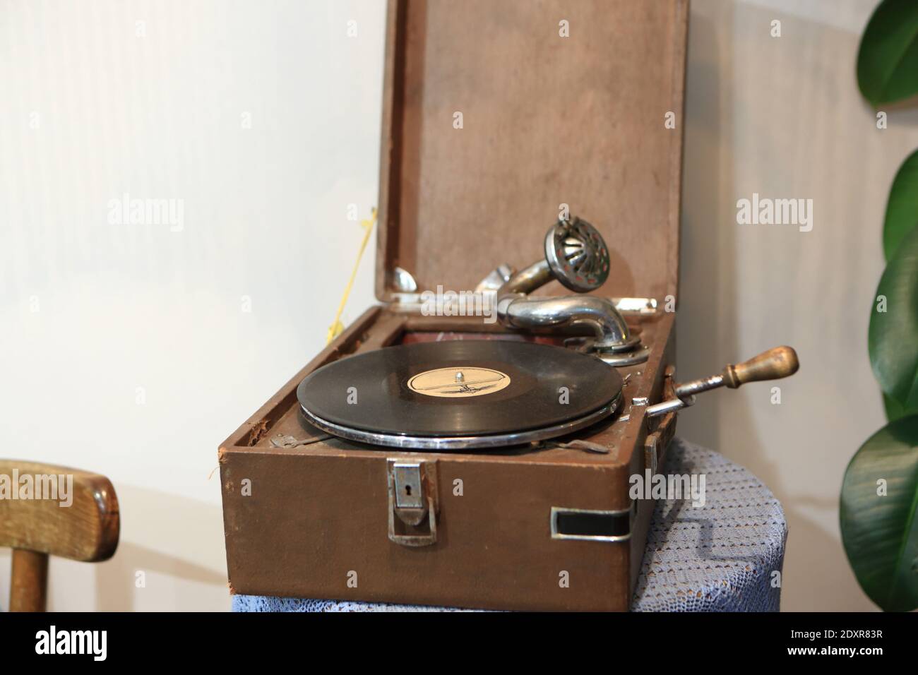 Details of gramophone on the table at home Stock Photo - Alamy