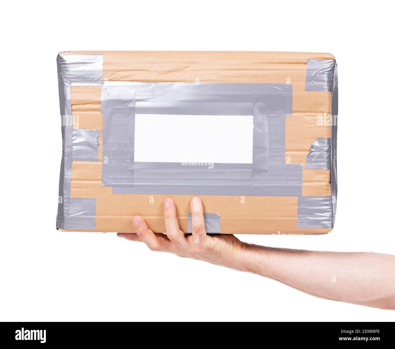 Receiving a package, blank label, isolated on a white background Stock ...