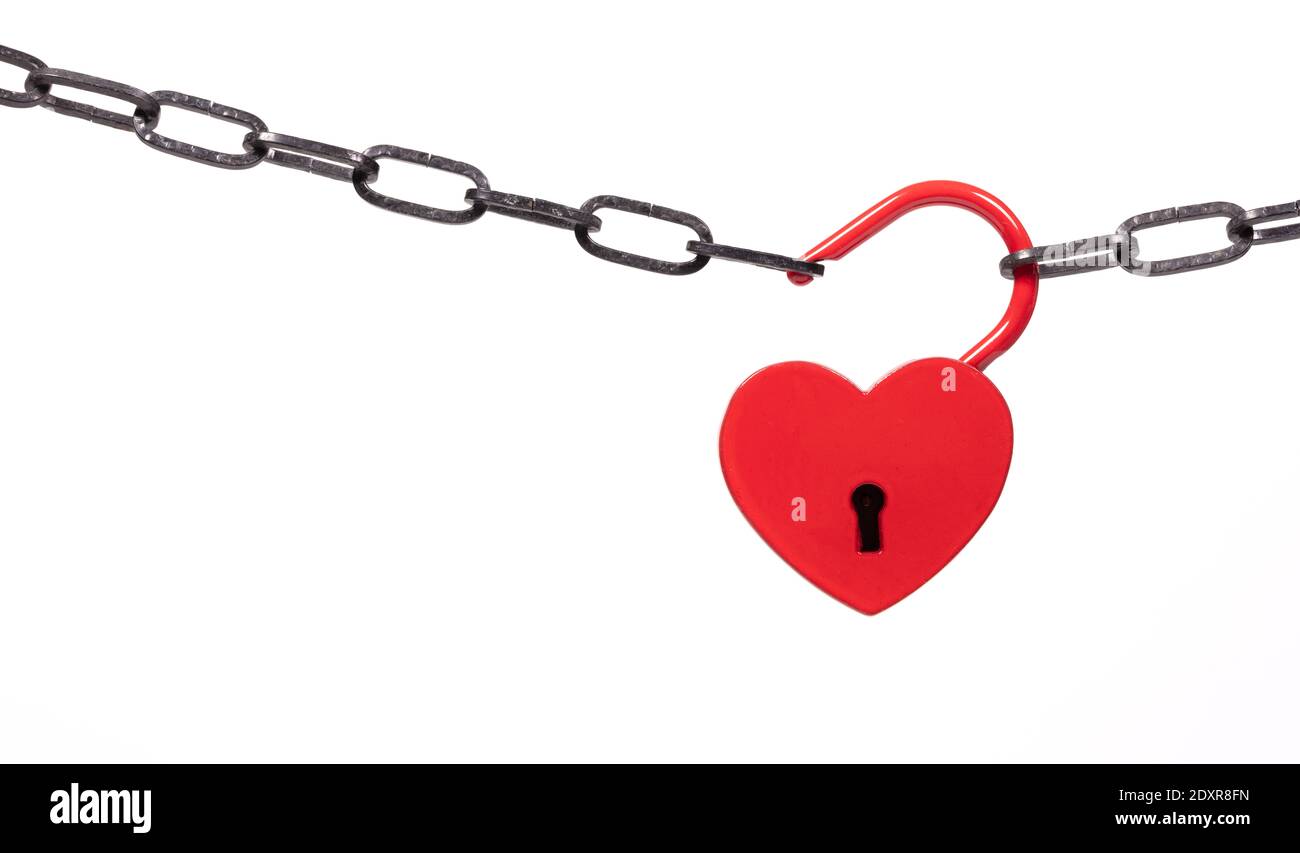 Lock of love - Red heart lock and chain Stock Photo - Alamy