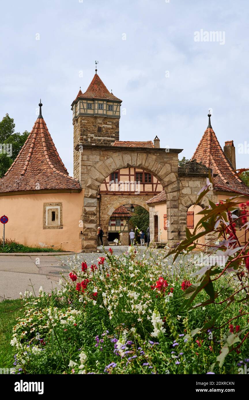 Roeder gate with Roedertor tower in Old town Rothenburg ob der Tauber ...
