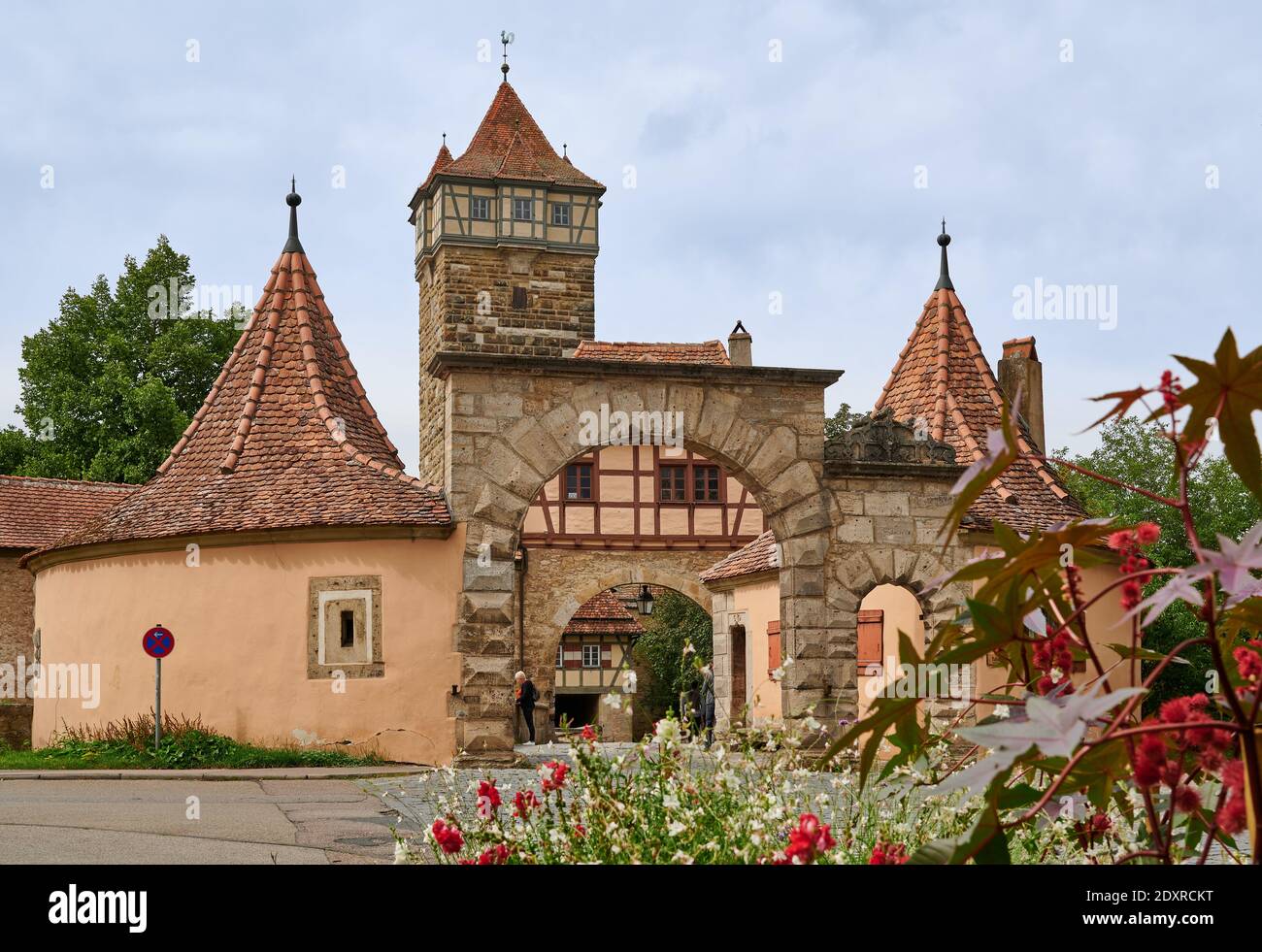 Roeder gate with Roedertor tower in Old town Rothenburg ob der Tauber ...