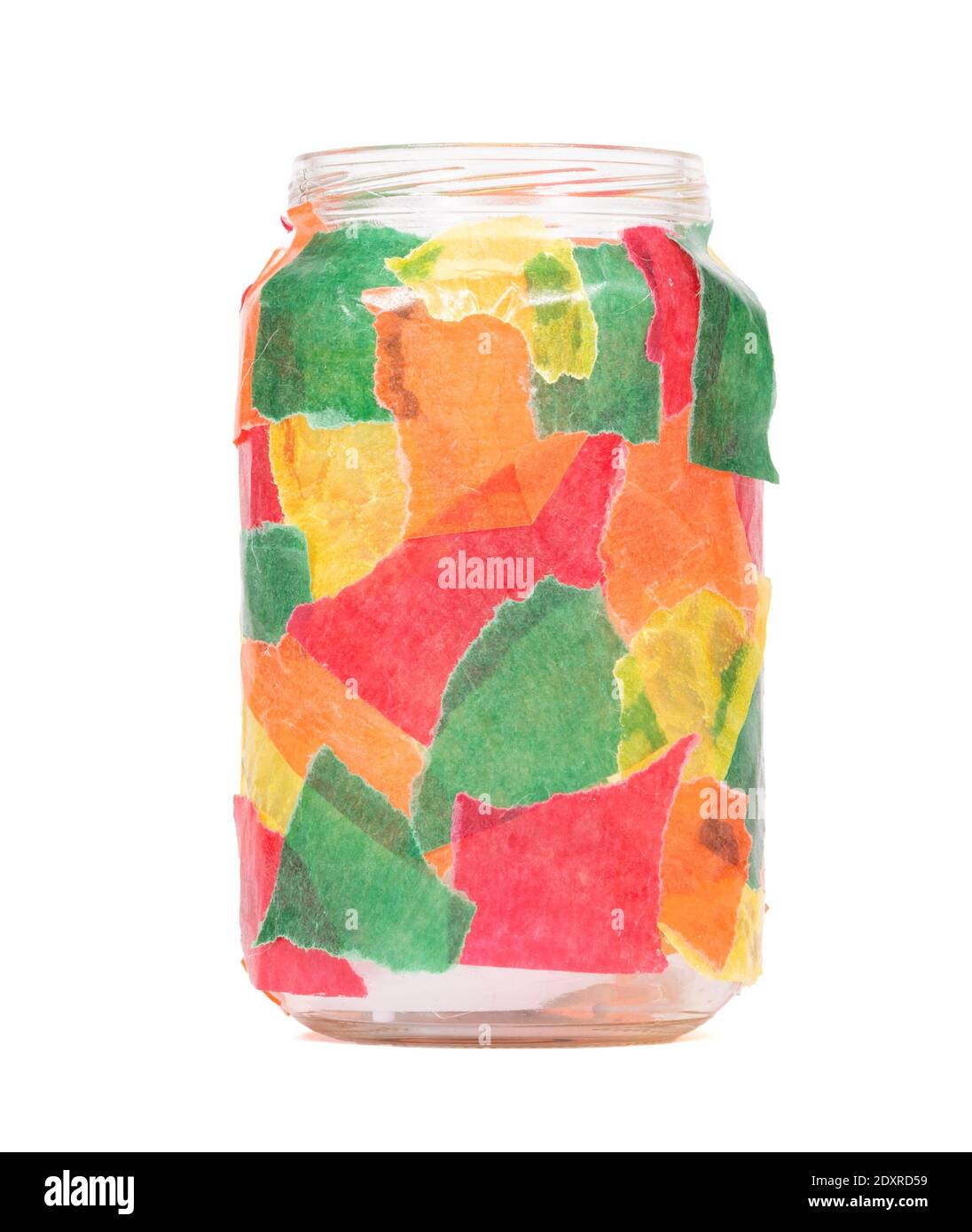 Jar decorated with colorful paper, tealight, isolated Stock Photo - Alamy