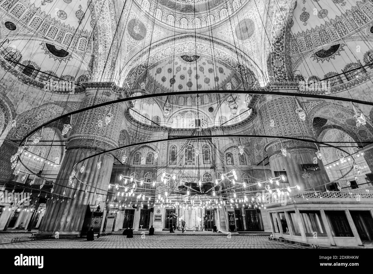 Interior of the blue mosque in istanbul Black and White Stock Photos ...