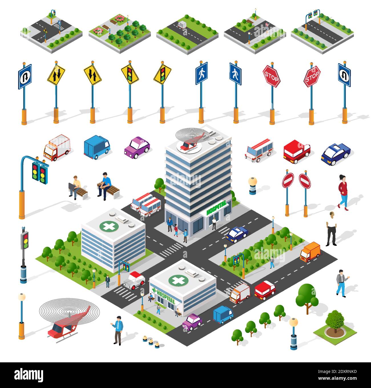 Isometric set building houses icons of blocks module Stock Vector Image ...