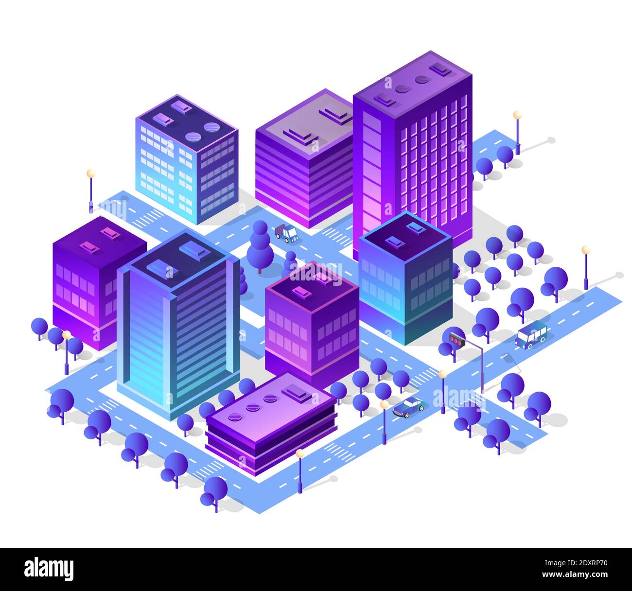 Isometric city set of violet colors building Stock Vector Image & Art ...
