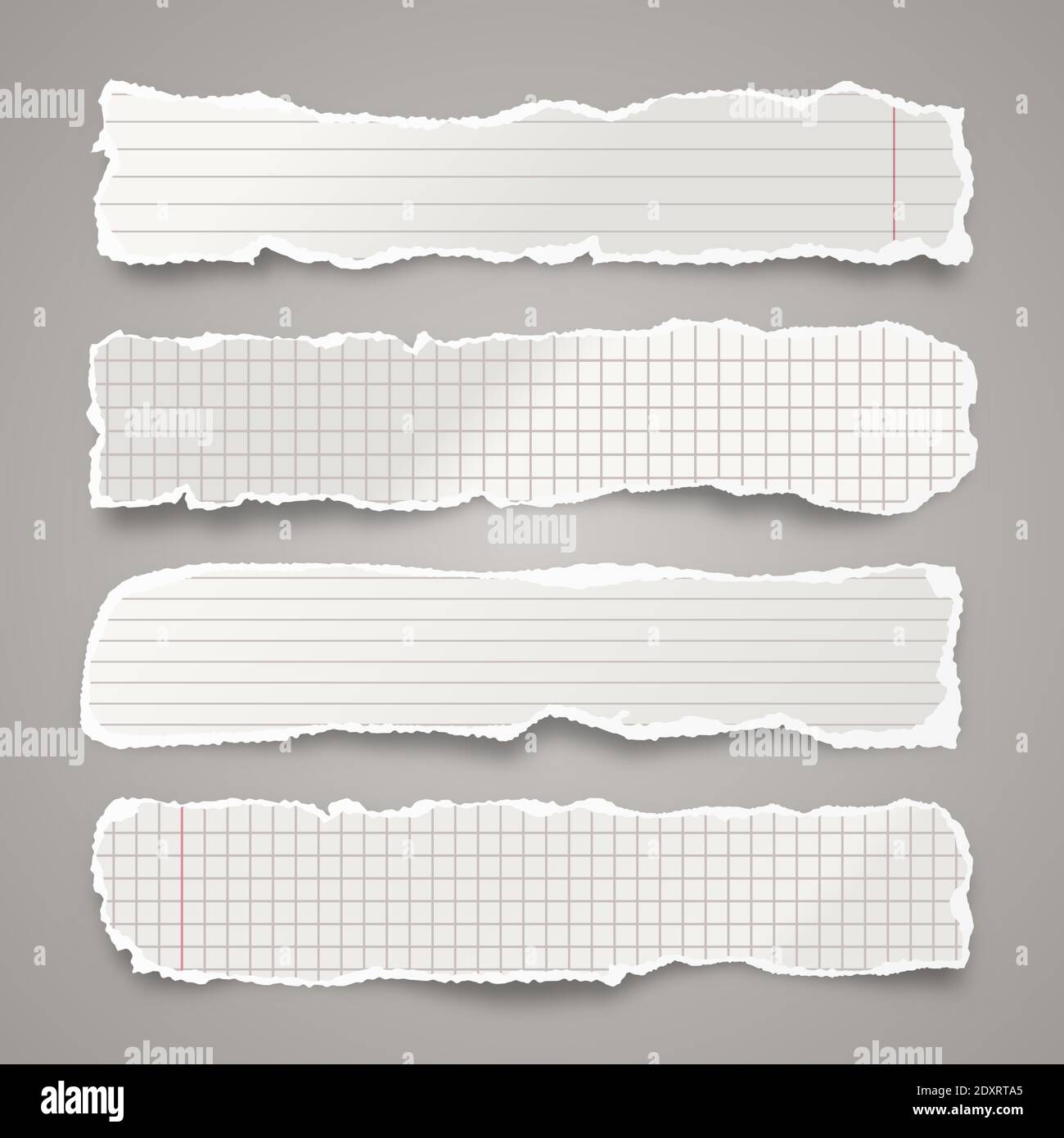 Ripped paper strips. Realistic crumpled paper scraps with torn edges ...