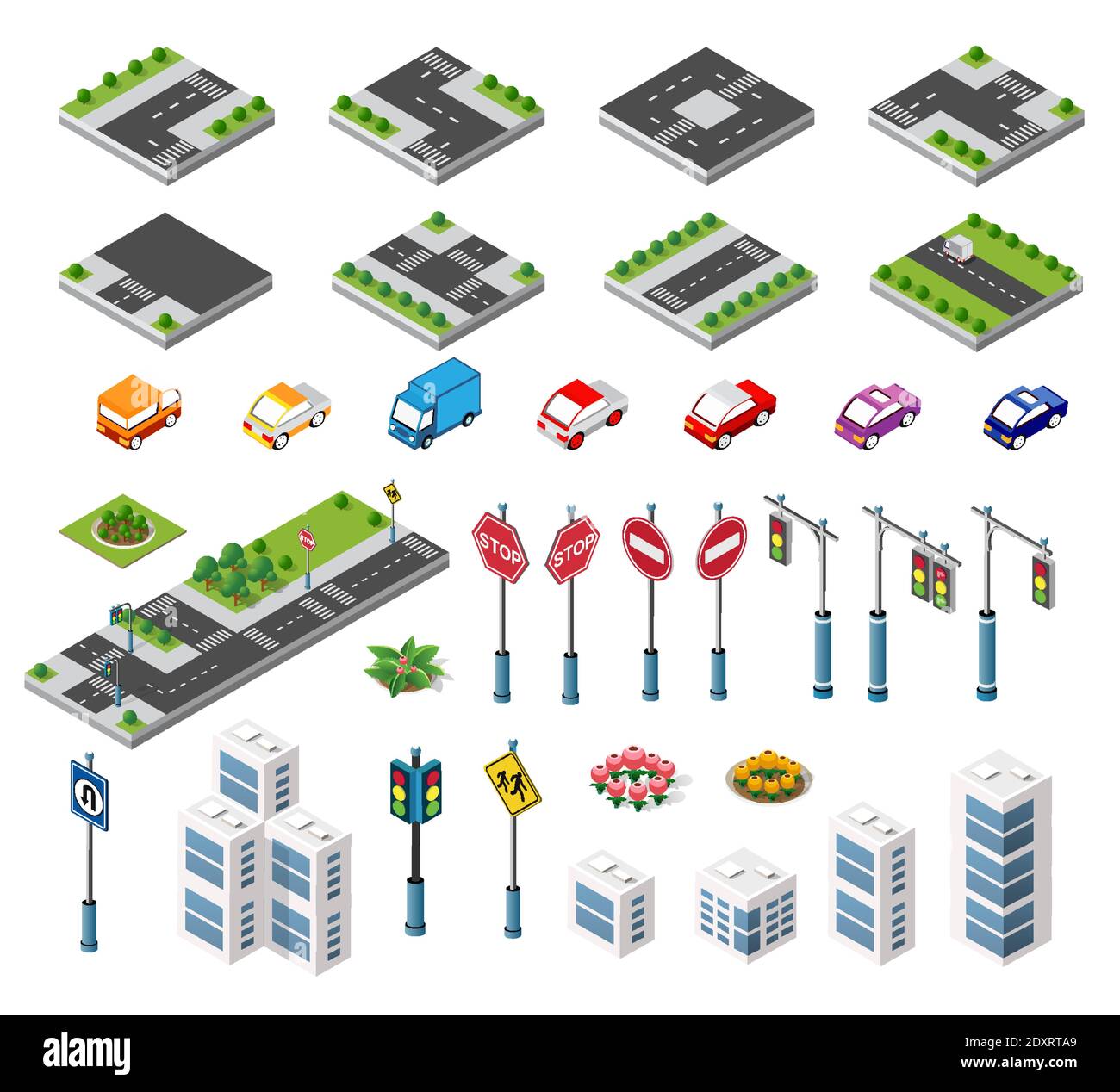 Isometric set building houses icons of blocks module Stock Vector Image ...