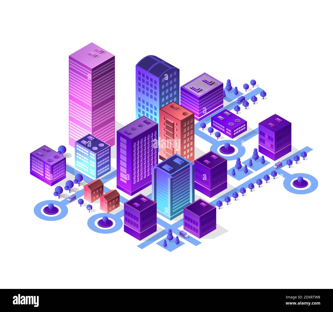 Isometric city set of violet colors building Stock Vector Image & Art ...