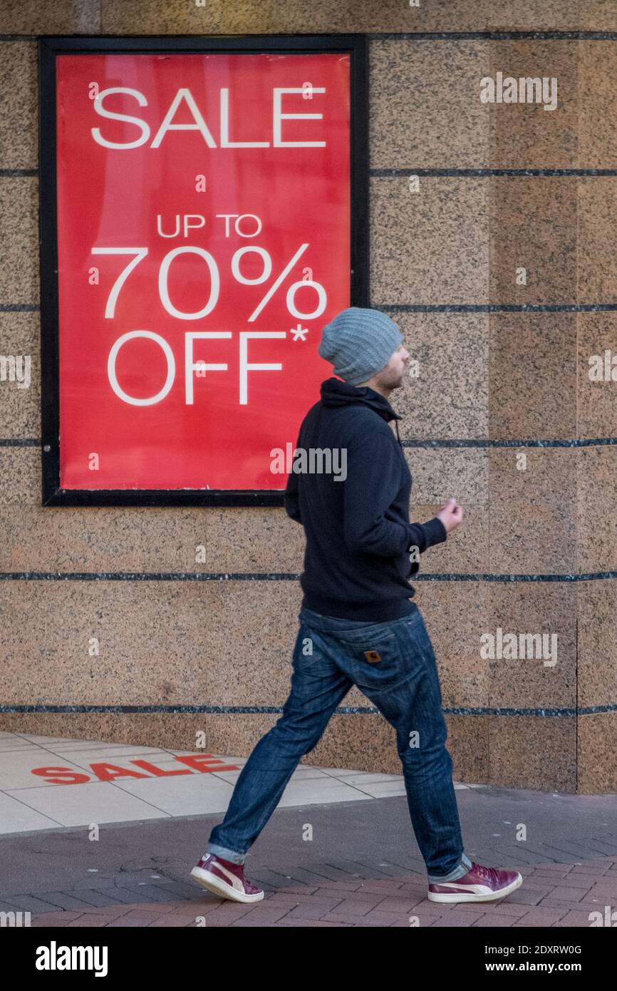 Sale posters on the now closed Beales department store in the centre of ...