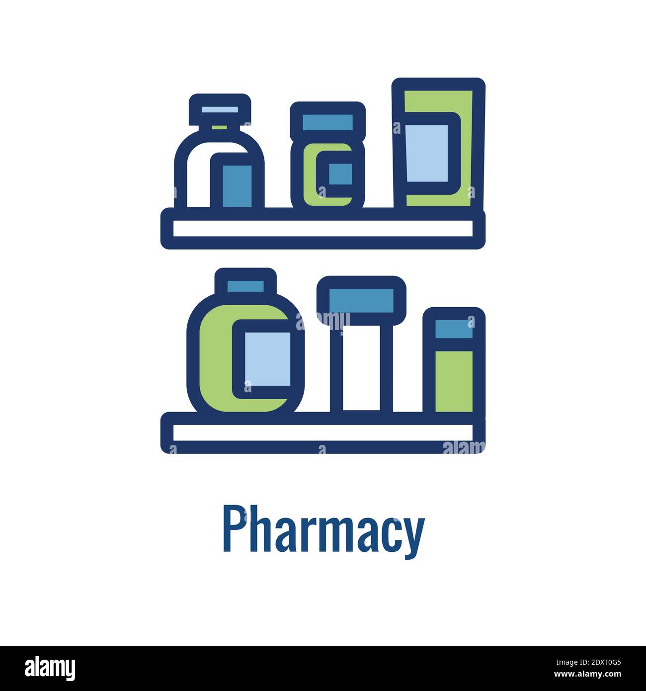 Pharmacy icon w an aspect of the pharma business - outline icon Stock ...