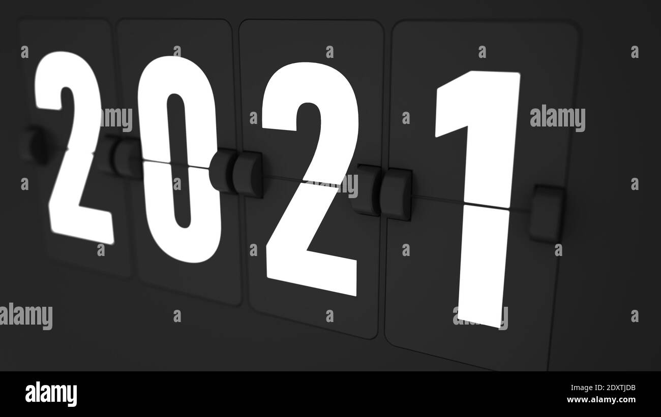 3d render of Extremely closeup of Flip countdown timer of year. 2021 ...