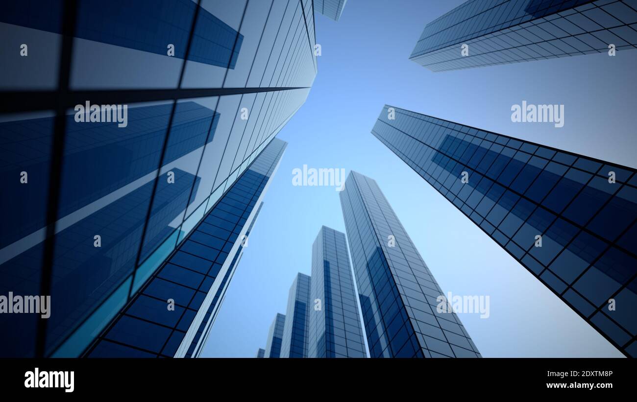 3d rendering. Perspective view, the skyscraper is directed to the sky ...