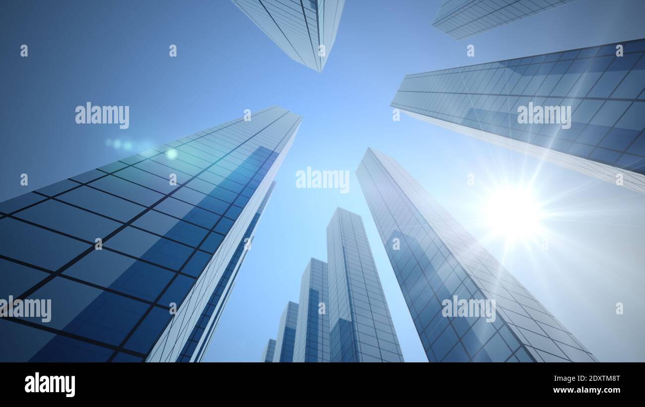 3d rendering. Perspective view, the skyscraper is directed to the sky ...