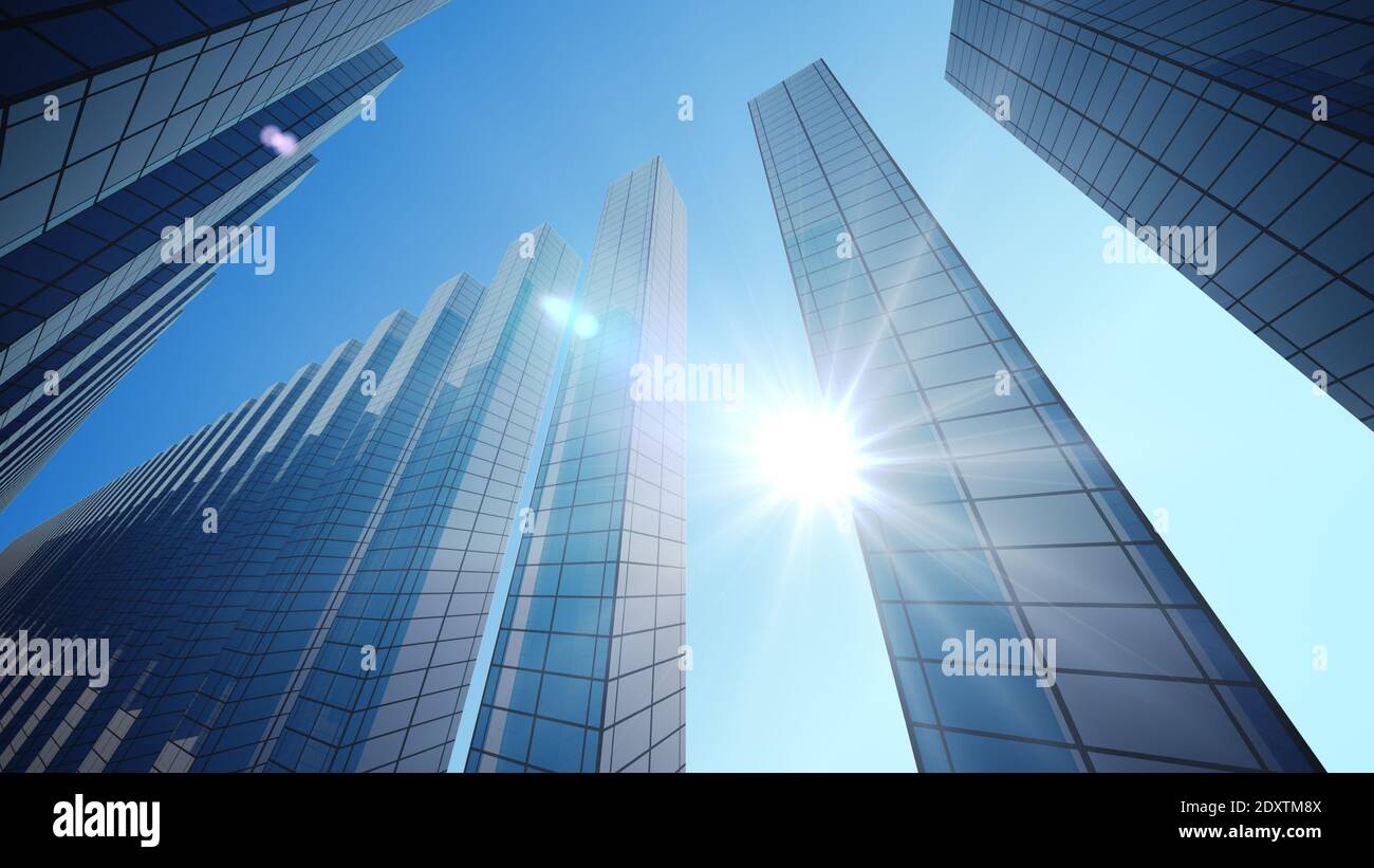 3d rendering. Perspective view, the skyscraper is directed to the sky ...