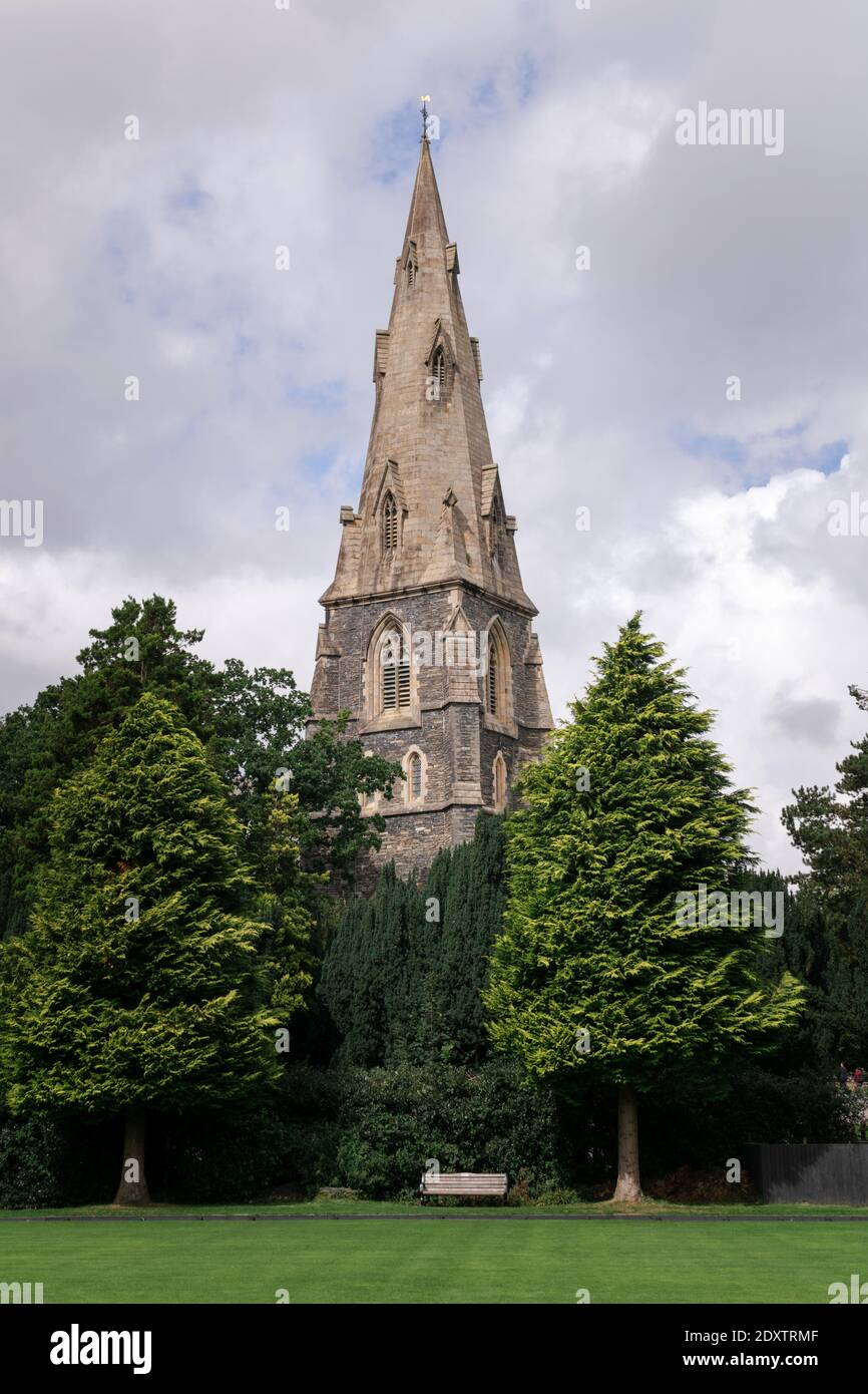 St Marys church in Ambleside, Cumbria, emerging from behind the green ...