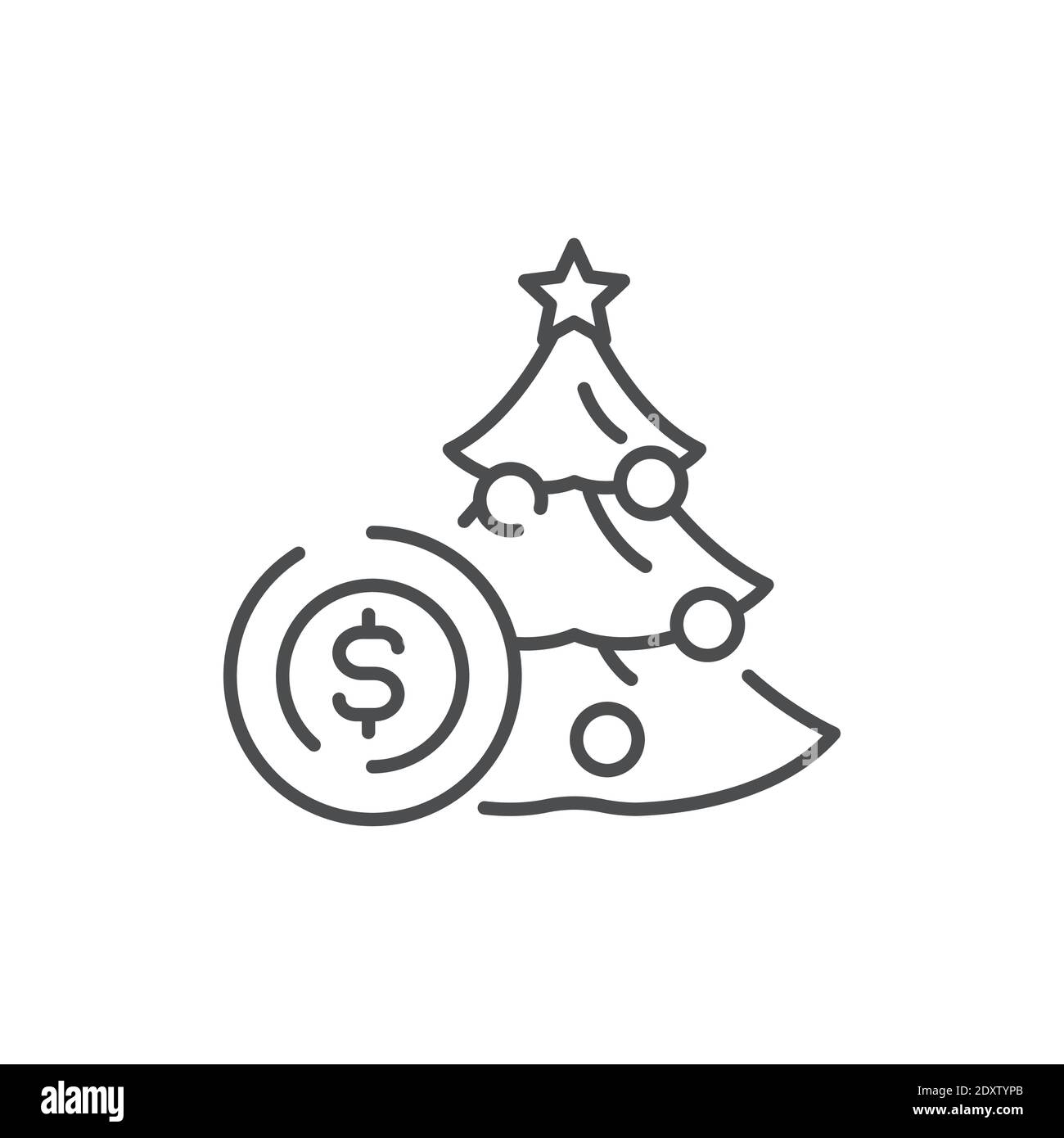 Buying christmas tree color line icon. Glowing lights. Editable stroke ...