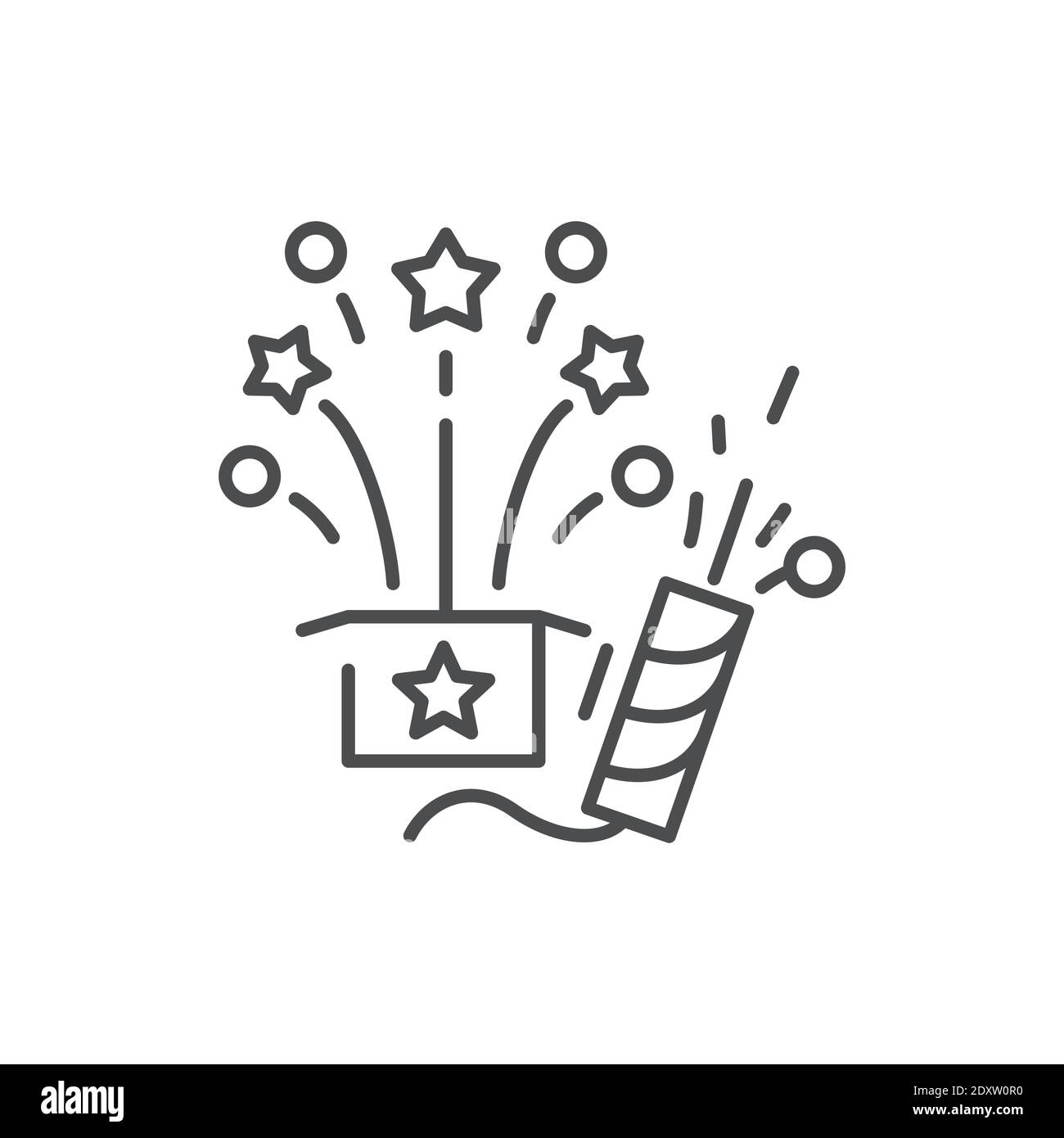 Fireworks and clapperboard color line icon. Glowing lights. Editable ...