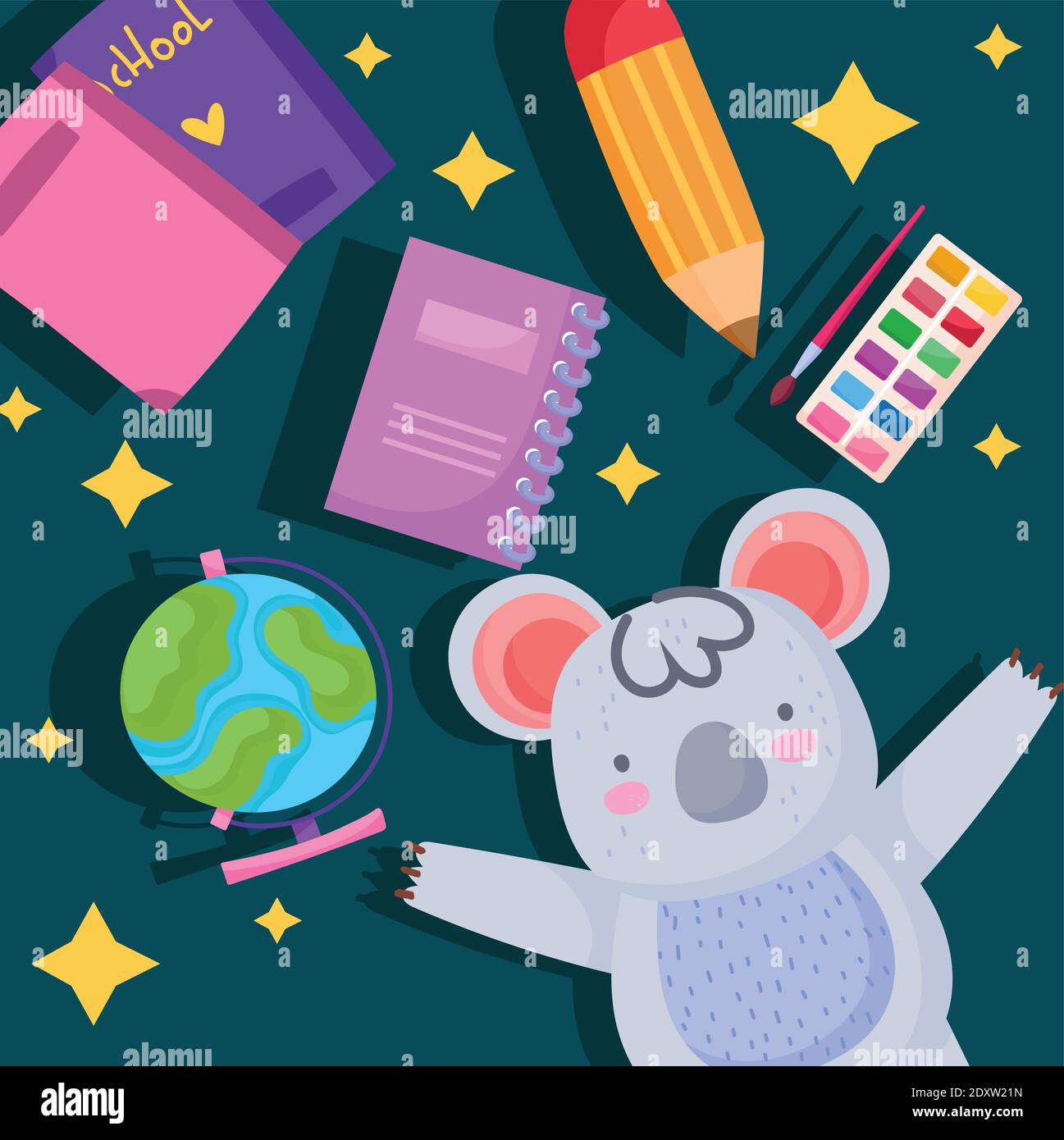 Back to school koala cartoon and icons design, eduacation class and ...