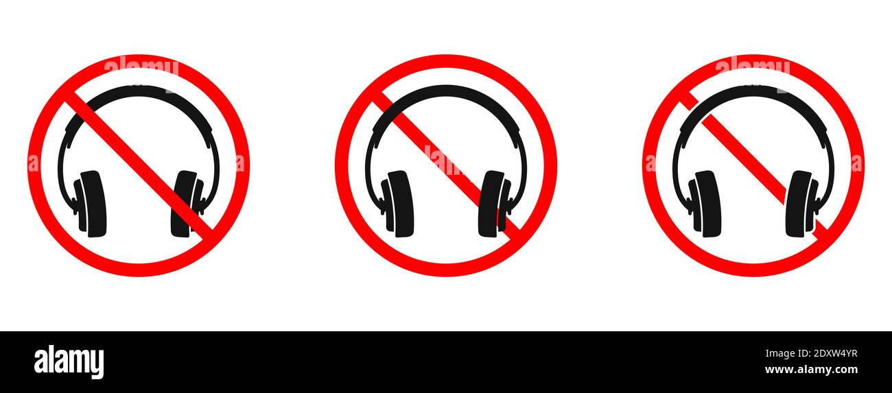 Headphones are forbidden. Stop headphones icon set. Vector illustration ...