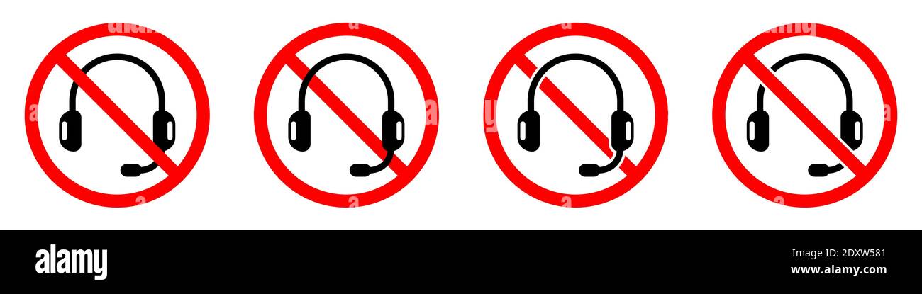 Headphones are forbidden. Stop headphones icon set. Vector illustration ...