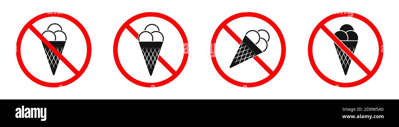 Ice cream are forbidden. Stop ice cream icons. Vector illustration. No ...