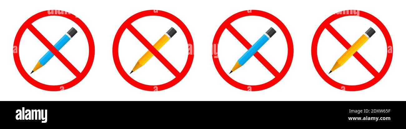 Pencil are forbidden. Stop pencil icons set. Vector illustration. You ...