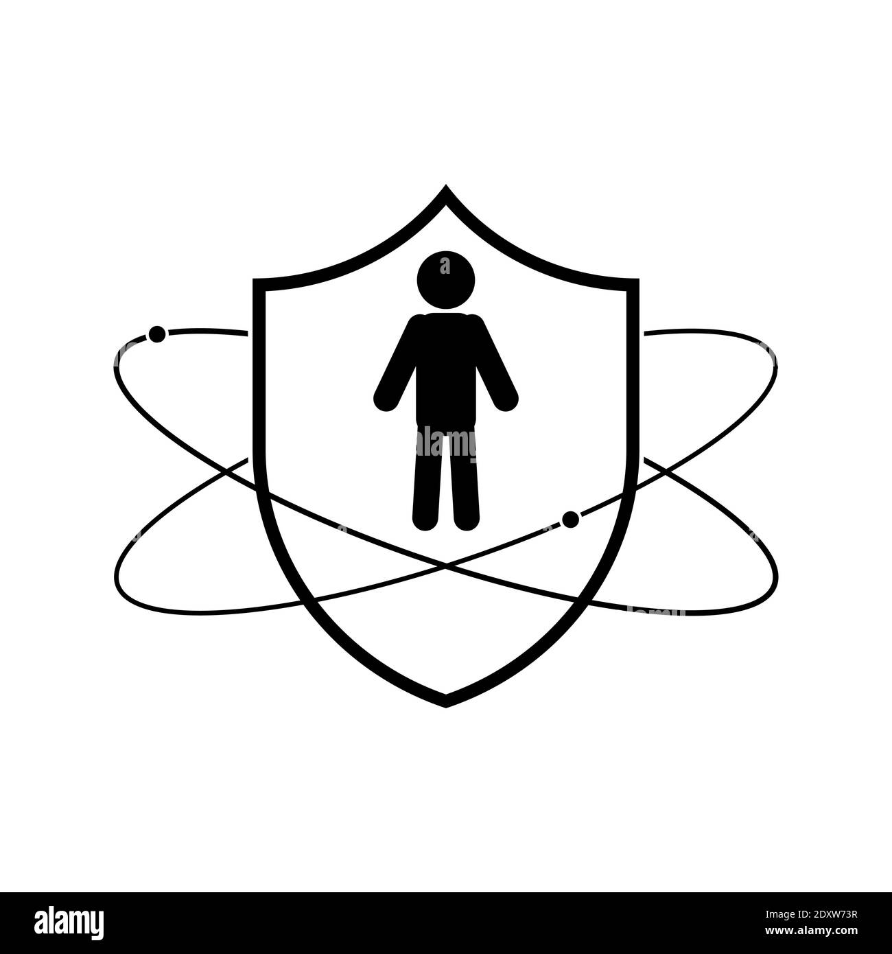 Shield with man. Linear shield icon. Vector illustration. Protection ...