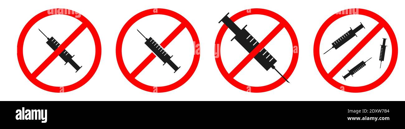 No drugs allowed. No syringe sign on white background. Stop Drugs icons ...